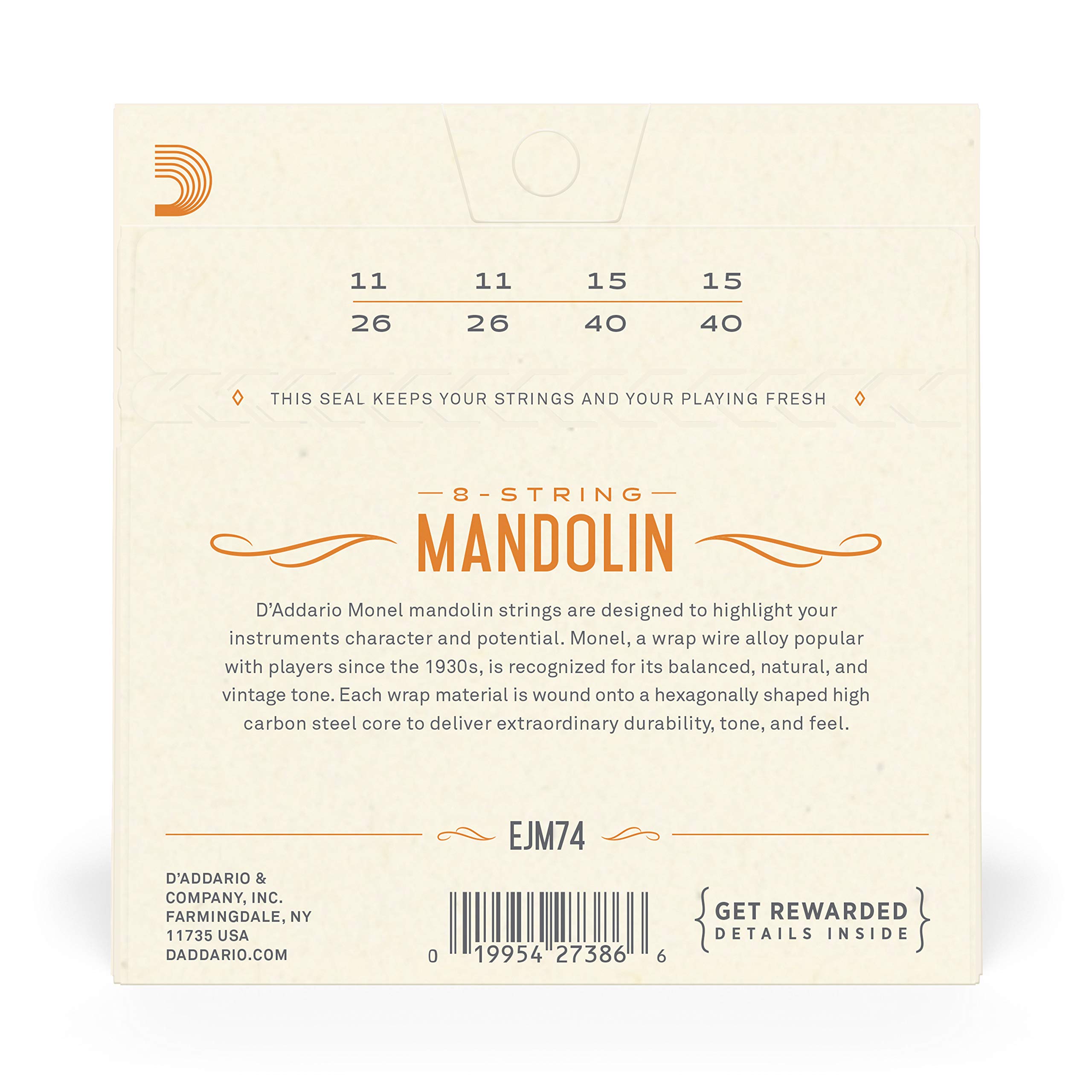 D'Addario Mandolin Monel Set, Medium, 11-40 (EJM74)