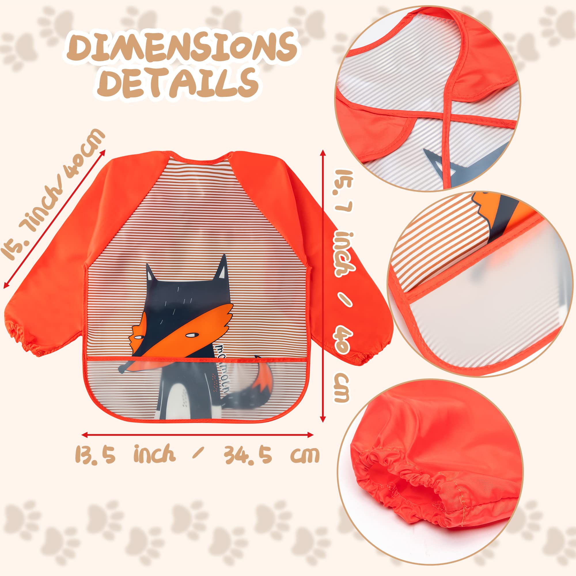 R HORSE 5Pcs Long Sleeved Bib for Babies Toddlers Waterproof Sleeved Bib with Crumb Capacity Pocket Animals Baby Bib Infants Feeding Bibs with Fox Penguin Pattern for Baby Shower Age 6-36 months