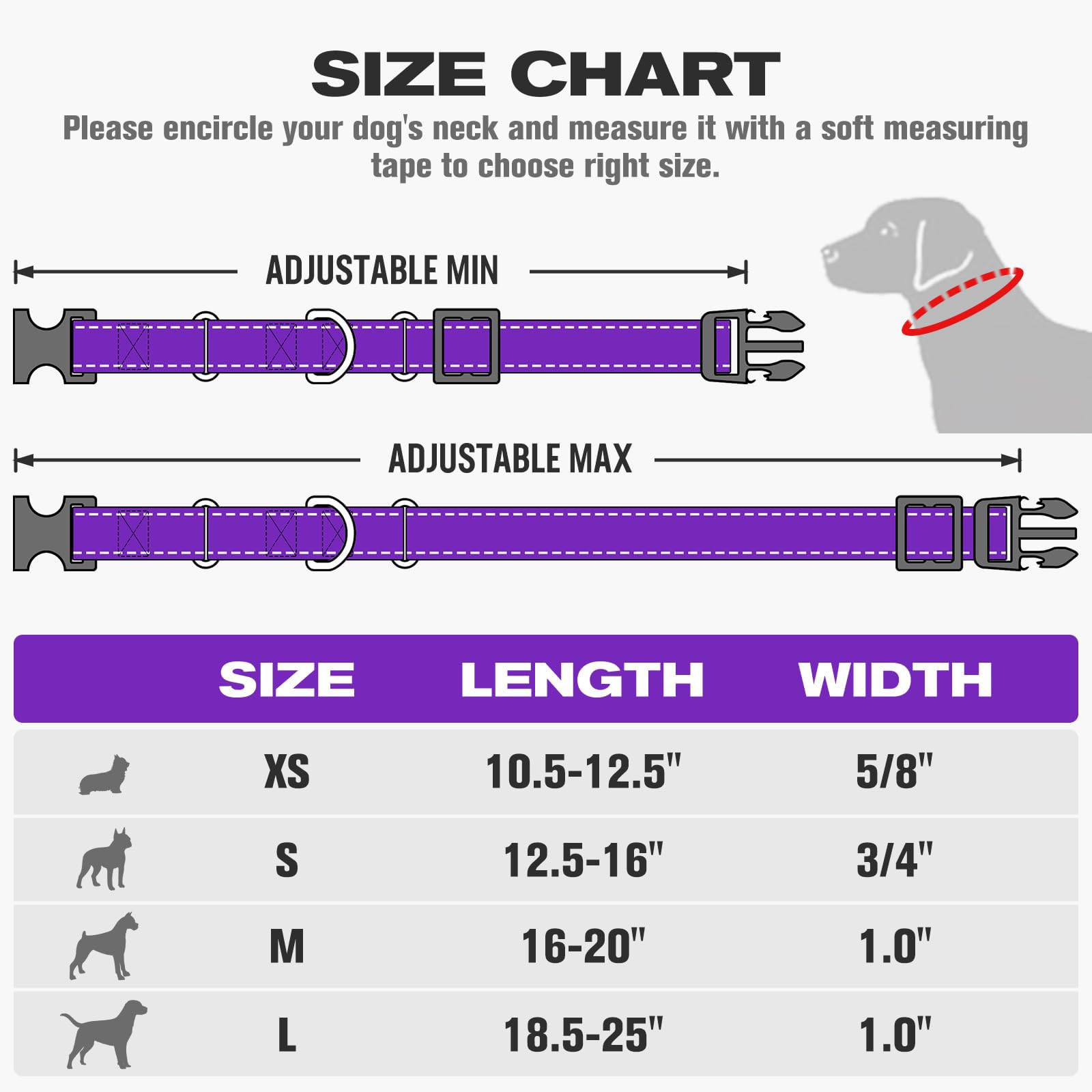 Joytale Martingale Collar for Dogs, Reflective Heavy Duty Dog Collar for Safety, Quick Release Buckle, Adjustable Nylon Collars for Medium Dogs Walking Training, Purple,M