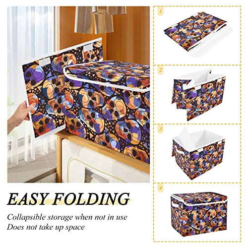 innewgogo Skull Purple Shadow Storage Bins with Lids for Organizing Closet Organizers with Handles Oxford Cloth Storage Cube Box for Books