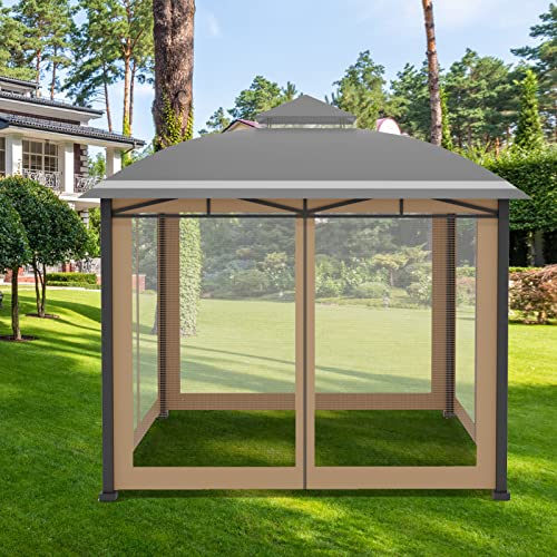 Tumjay Gazebo Universal Replacement Mosquito Netting 10’x10’ Garden Gazebo Netting Outdoor Canopy Mesh Patio Screen Sidewalls with Zipper(Mosquito Net Only,Khaki)