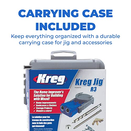 Kreg R3 Jr. Pocket-Hole Jig System - Portable Kreg Pocket-Hole Jig - Easy Clamping & Adjusting - Includes Positioning Sliders - For Materials 1/2" to 1 1/2" Thick