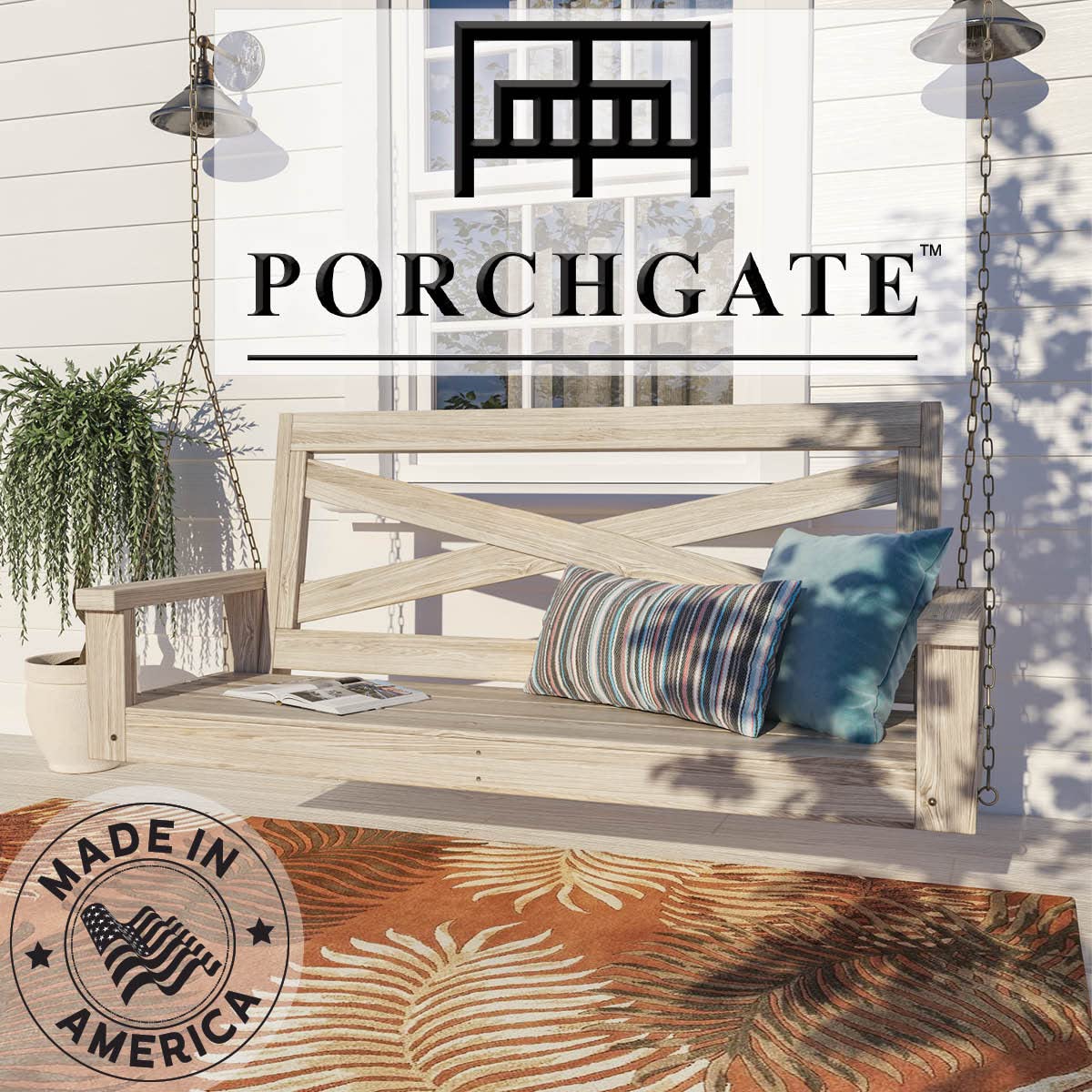 Porchgate Amish Heavy Duty 700 Lb Boardwalk Porch Swing W/Chains (5 Foot, Unfinished)