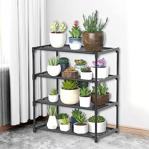 scopbinsa 4-Tier Small Shoe Rack, Stackable Nonwoven Shoe Storage Organizer Metal Shoe Shelf for Entryway, Hallway, cabinet and Closet (4 black)