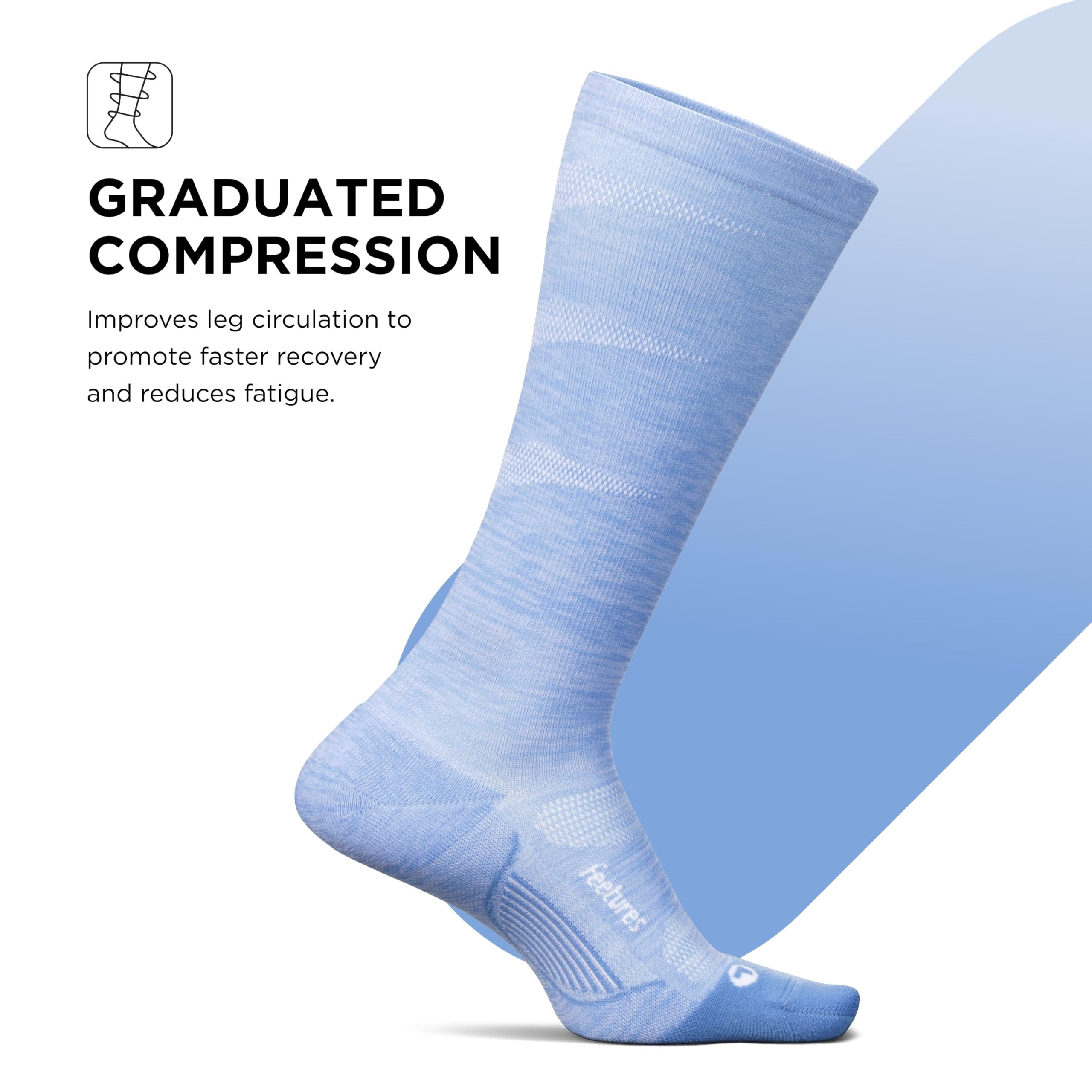 Feetures Graduated Compression Light Cushion Knee High - Compression Socks for Men & Women - Running & Athletic Recovery - Medium, Buckle Up Blue