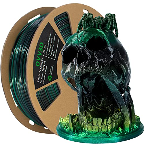 OVV3D 3D Printer Filament, PLA Filament 1.75mm Shiny Black Green Color Change, 1 kg