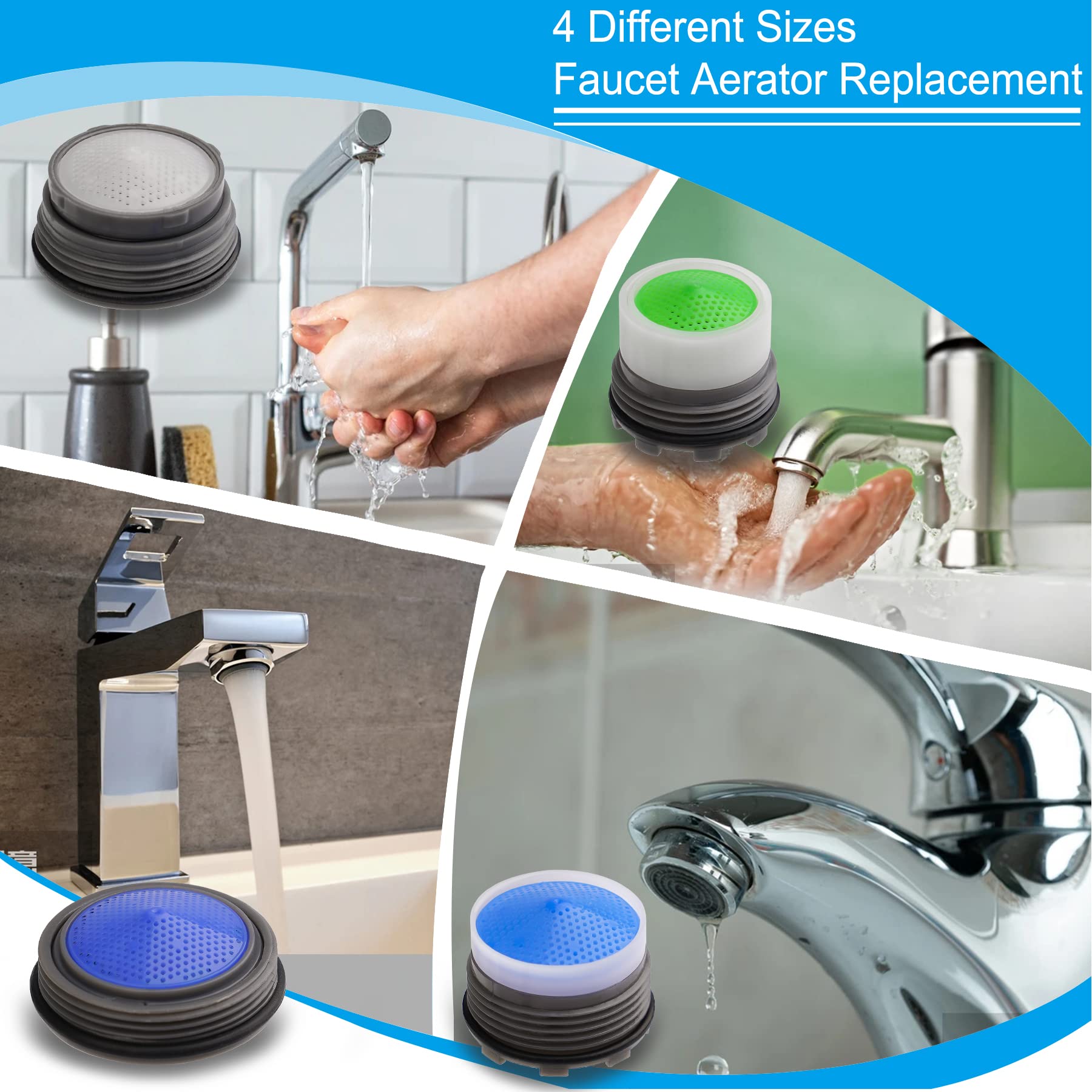 iFealClear 12 Pcs Faucet Cache Aerators with 6 Pcs Removal Wrench Tool, Water Saving Flow Restrictor Replacement Part, for Bathroom or Kitchen Sink, M16.5 18.5 21.5 24 mm Tap Aerators Flow Restrictor