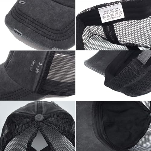 Didida 4 Pack Criss Cross Ponytail Hat Washed Distressed Women Mesh Baseball Caps Messy Bun Ponycaps, black&grey&cyan&coral