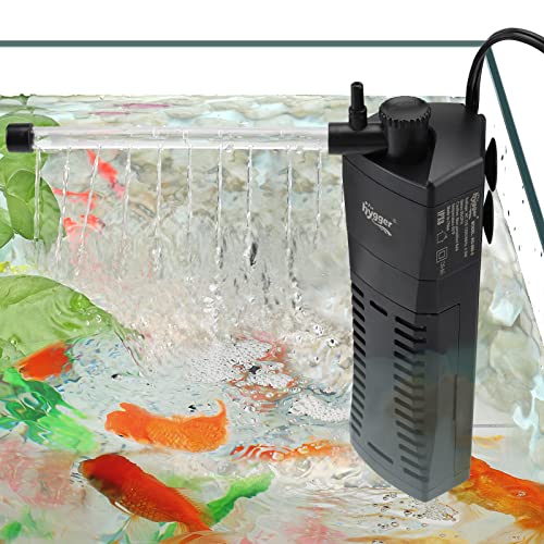 hygger Aquarium Corner Filter 85GPH for 1~8 Gallon Fish Tank Bio & Sponge 3-Stage Filtration System with Aeration, Adjustable Flow Submersible Internal Power Filter