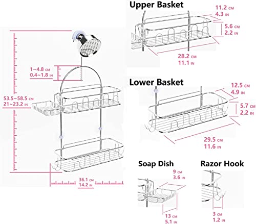Neahom Hanging Shower Caddy Over Shower Head for Bathroom Silver, Stainless Steel Soap Holder & Razor Holder & Hooks, Hanging Shower Shelf Organizer, Storage Rack, Rustproof, Anti-Swing