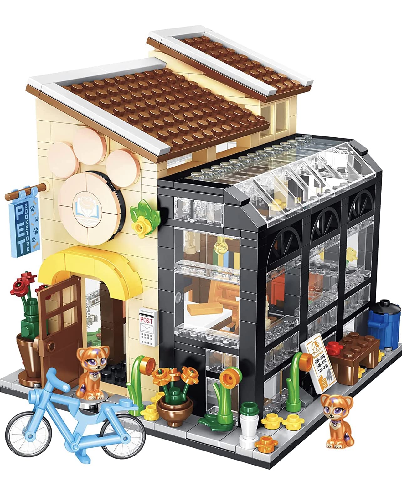 General Jim's Pet Cat Cafe Bookstore Modular Building Blocks House Set | Compatible with Lego City and Friends Sets