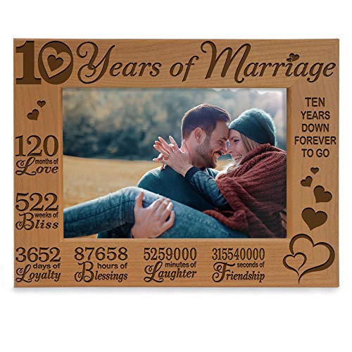 KATE POSH - Our 10th Wedding Anniversary Picture Frame, 10th Anniversary, 10 Years Anniversary, 10 Years of Marriage, 120 Months of Love - Engraved Natural Wood Picture Frame (4x6-Horizontal)