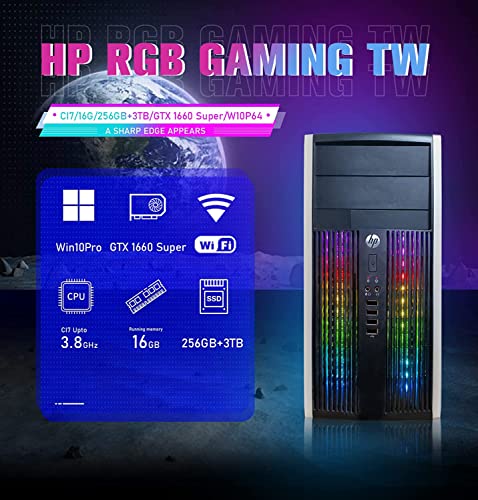 HP Gaming PC Desktop Computer - Intel Quad I7 up to 3.8GHz, 16GB Memory, 256G SSD + 3TB, GeForce GTX 1660 Super GDDR6 6G, RGB Keyboard & Mouse, WiFi & Bluetooth 5.0, Win 10 Pro (Renewed)
