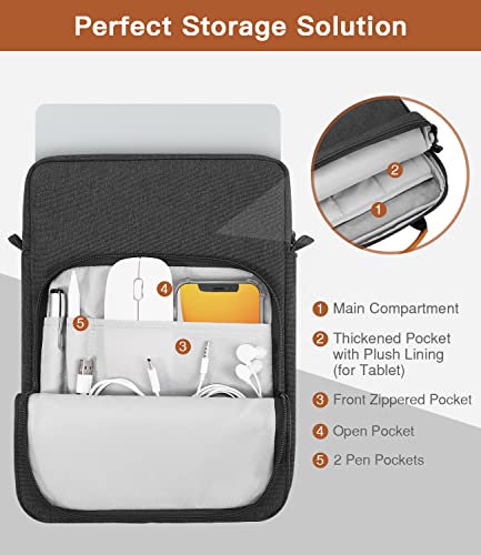 MoKo 13.3-14 Inch Laptop Sleeve Bag Fits MacBook Pro 13" M2 2022/Pro M1 Pro/M1 Max 14.2 2021, MacBook Air 13.6" M2 2022, Tab S8 Ultra 14.6", Handle Carrying Case with Shoulder Strap, Black & Gray