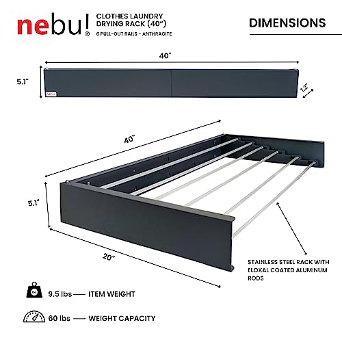 NEBU Clothes Laundry Drying Rack 40β- an Elegant Wall-Mounted Hanger, Folding Stainless Steel Collapsible, Space Saver with 20 Linear feet, Drying Capacity 40lbs