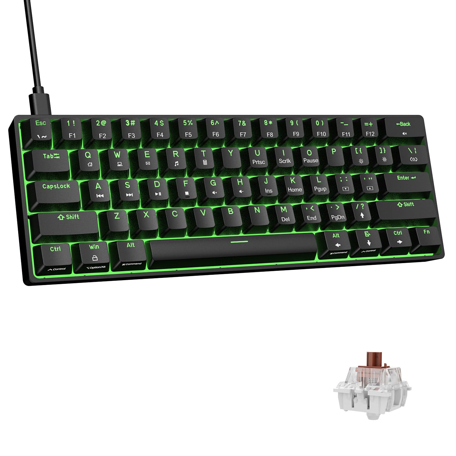DIERYA DK61SE 60% Mechanical Gaming Keyboard, 61 Keys Anti-Ghosting, LED Backlight, Detachable USB-C, Ultra-Compact Mini Wired Keyboard with Yellow Linear Switch for Windows Laptop PC Gamer Typist