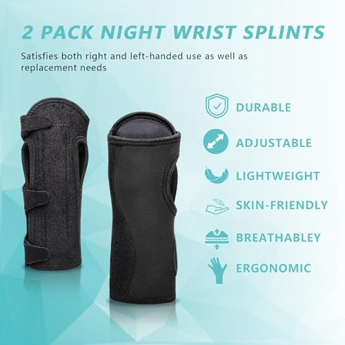 fibee 2 Pack Night Wrist Sleep Support Brace,Carpal Tunnel Wrist Brace Night Support,Adjustable Compression Wrist Splint for Tendonitis Arthritis Pain Relief Hand Support with Cushioned Beads Padded