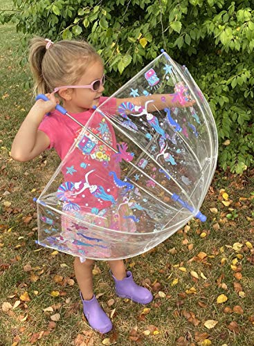 Totes Kids Clear Bubble Kids Umbrella - Perfect for Walking Safety- Child Safe with Pinch-Proof Closure and Easy-Grip Curved Handle Perfect for Small Hands, in Transparent or Colorful Options