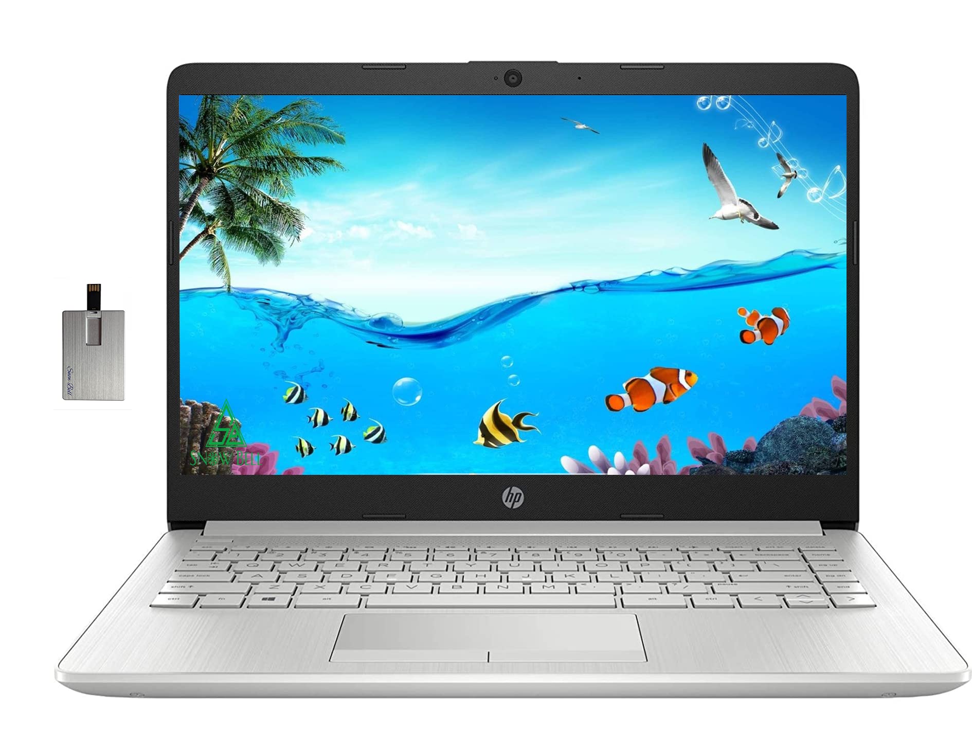 HP 2022 Stream 14" HD Laptop, AMD Athlon Silver 3050U Processor, 16GB RAM, 256GB SSD, 720p HD Webcam, AMD Radeon Graphics, Bluetooth, Windows 10 Home, Silver, 32GB SnowBell USB Card