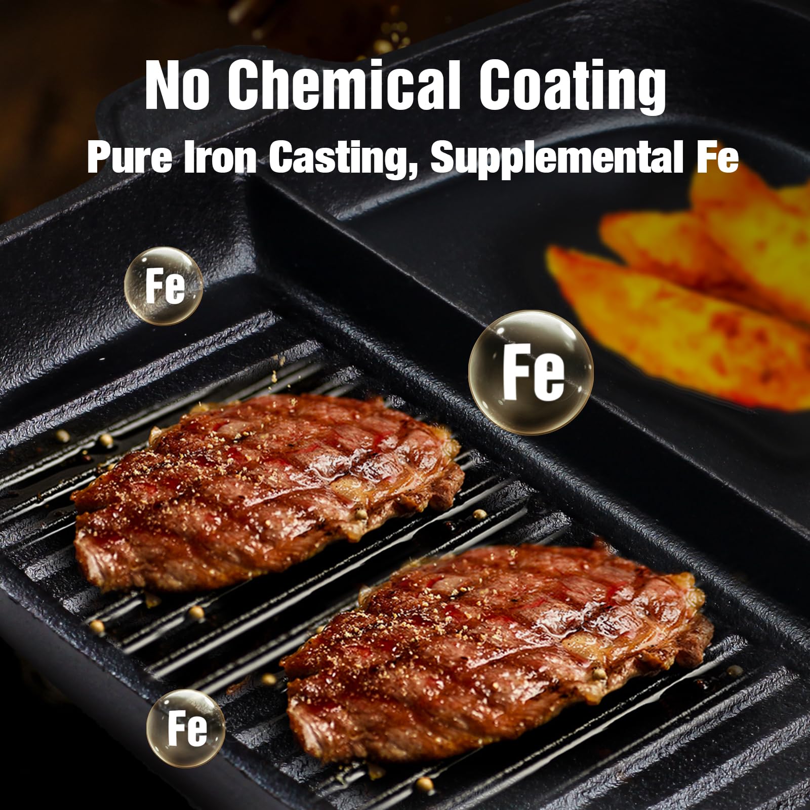 LD HuYY Divided Grill Pan for Stove Tops, 3-in-1 Functionality for Cooking, divided skillet, Detachable Wooden Handles, Durable and Long-Lasting (10 * 10in)