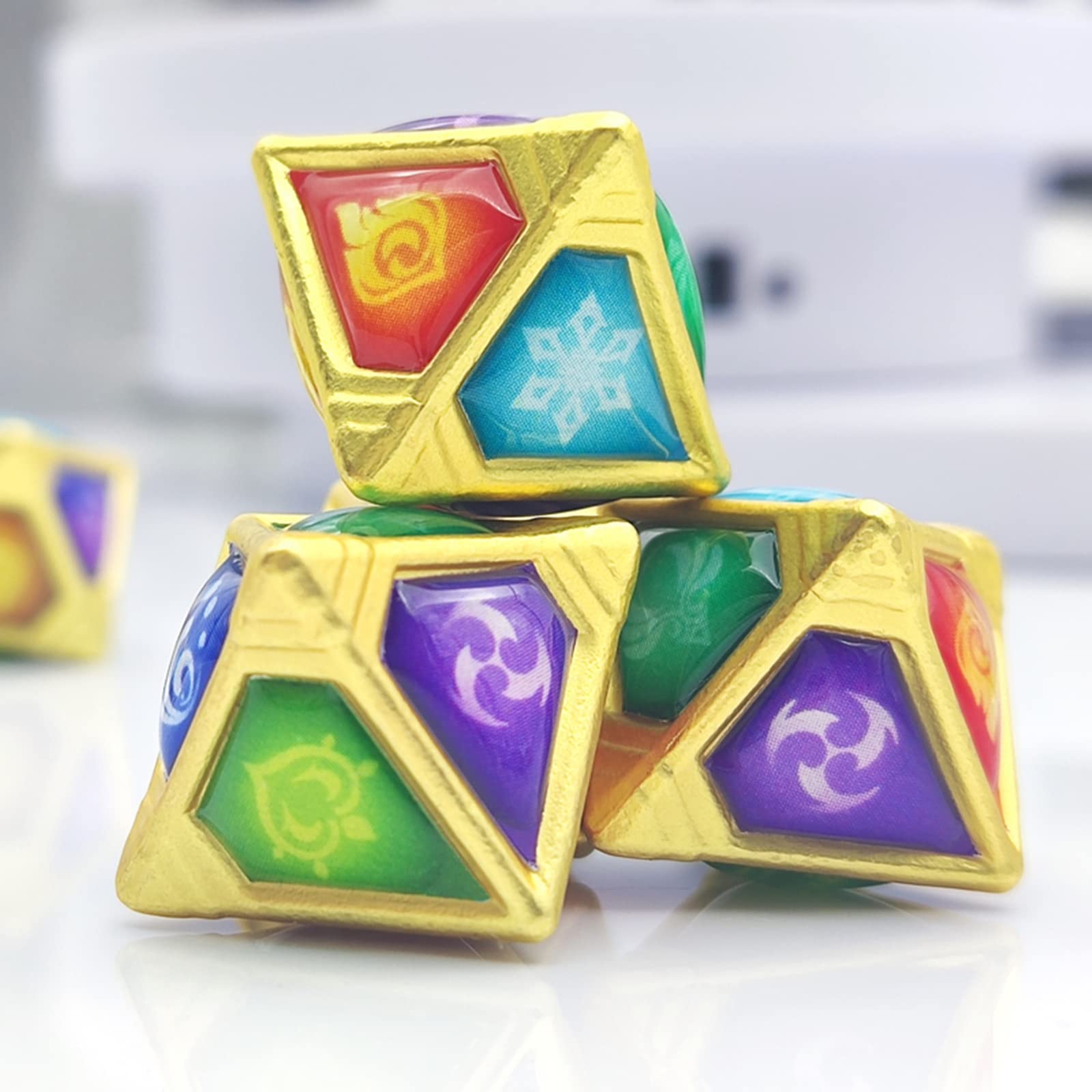 Genius Invokation Dice Set Sharp Edge Zinc Alloy Dice for Genshin Impact,Genshin Vision Polyhedral Role Playing Gaming Dice 8pcs