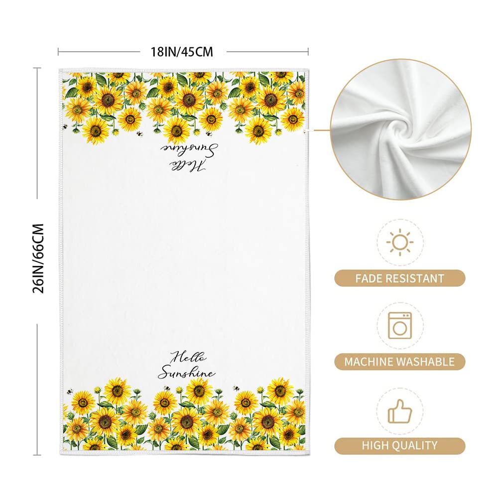 GEEORY Kitchen Towels for Summer Decor Hello Summer Sunflowers Dish Towels 18x26 Inch Ultra Absorbent Bar Drying Cloth Hand Towel for Kitchen Bathroom Party Home Decorations Set of 2