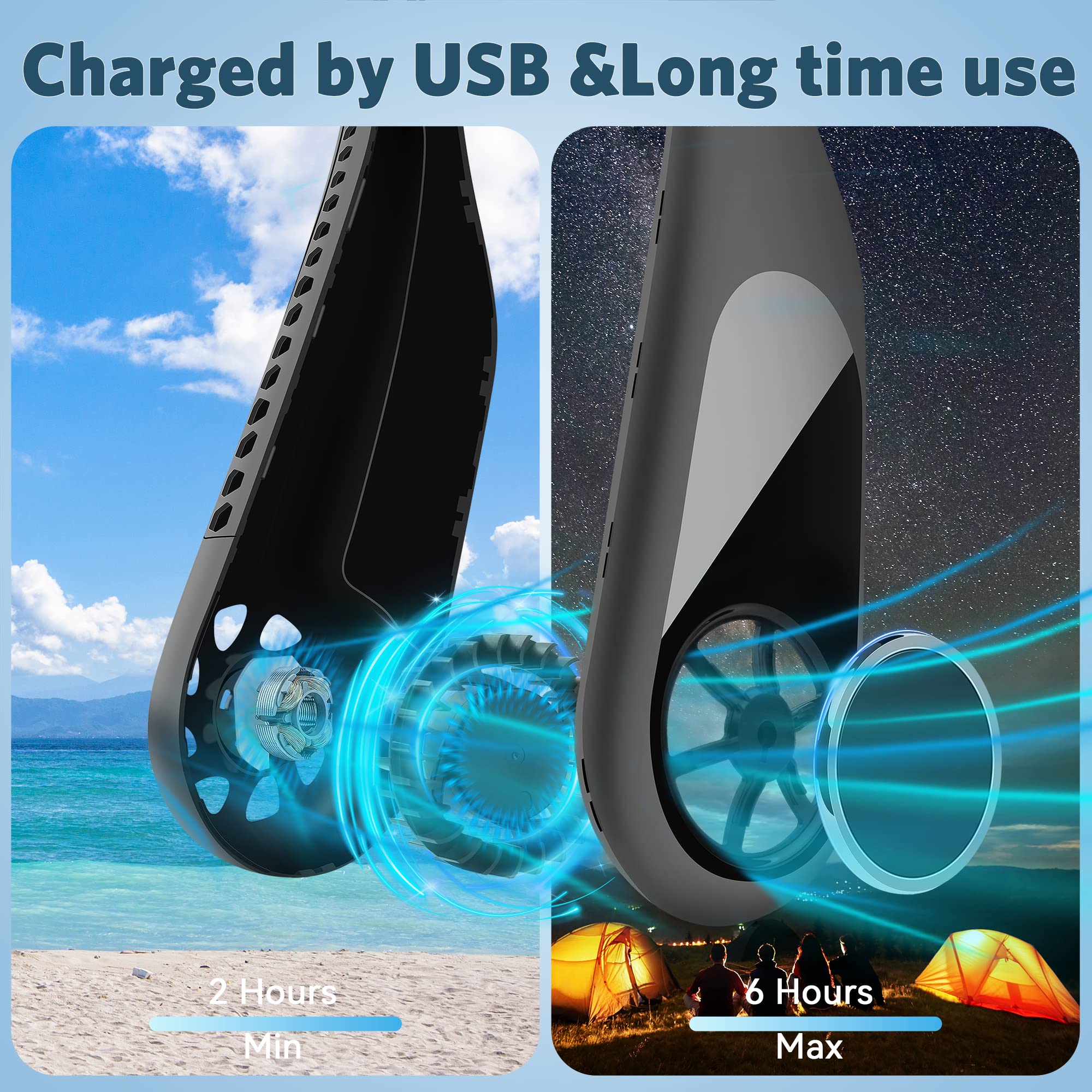 DYGSWIN Portable Bladeless Neck Fan,4000mAh battery Rechargeble USB personal fan,hands free cooling wireless leafless Fan,faster cooling,Super Quiet,No Blade Earphone Design,3 Speeds Long Use Time