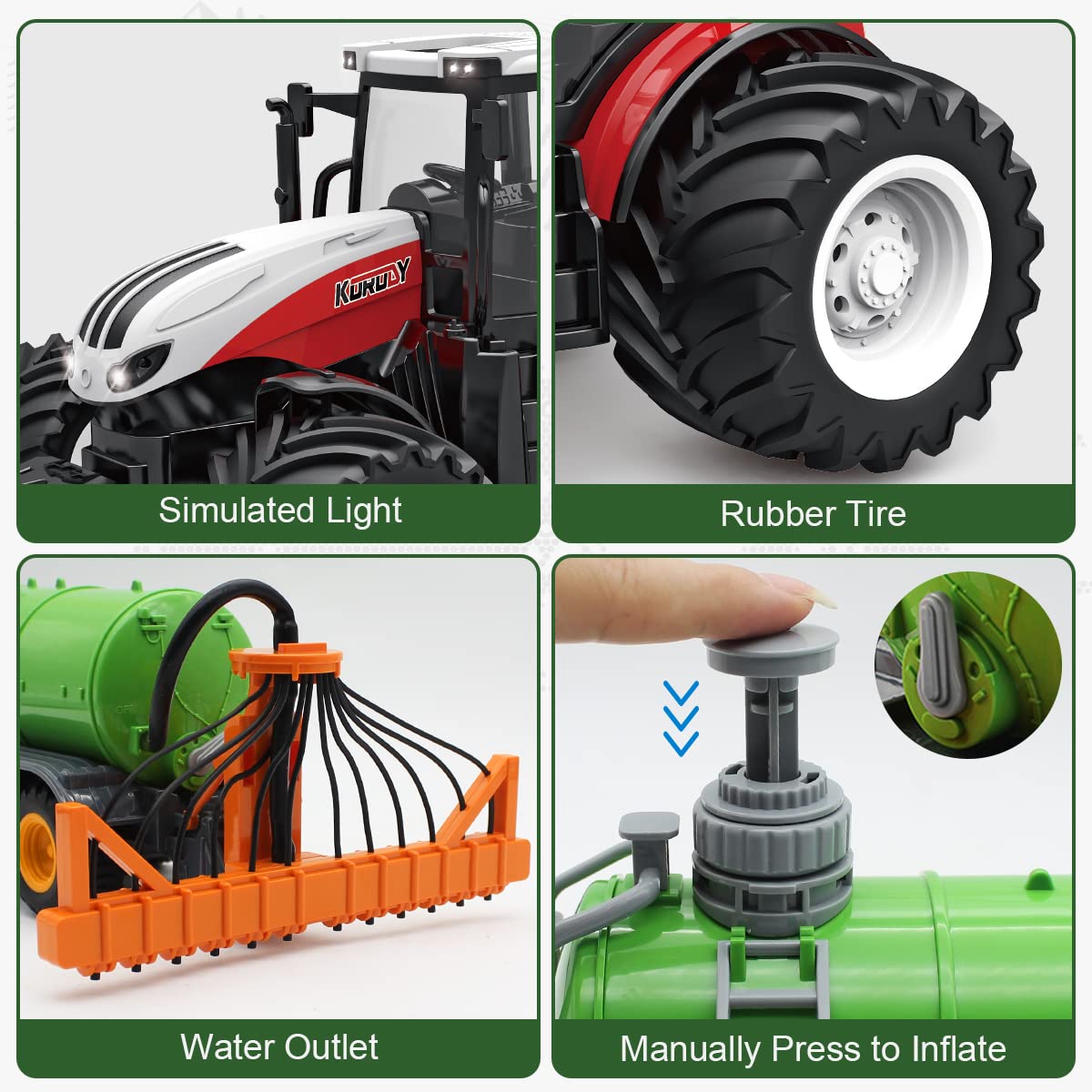 fisca RC Tractor Remote Control Farm Truck with Spreader, 2.4Ghz 1/24 Scale Electronic Tractor Farm Vehicle Toy with Light for Kids Age 5, 6, 7, 8, 9 and Up Years Old