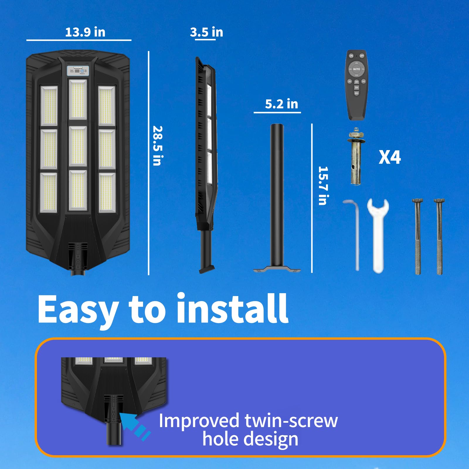 LAMPTEC Solar Street Light 4000W 150000lm Outdoor Lighting IP65 Waterproof with Remote Control, Brightness Control for Barn,Yard, Garden, Basketball Court, Driveway