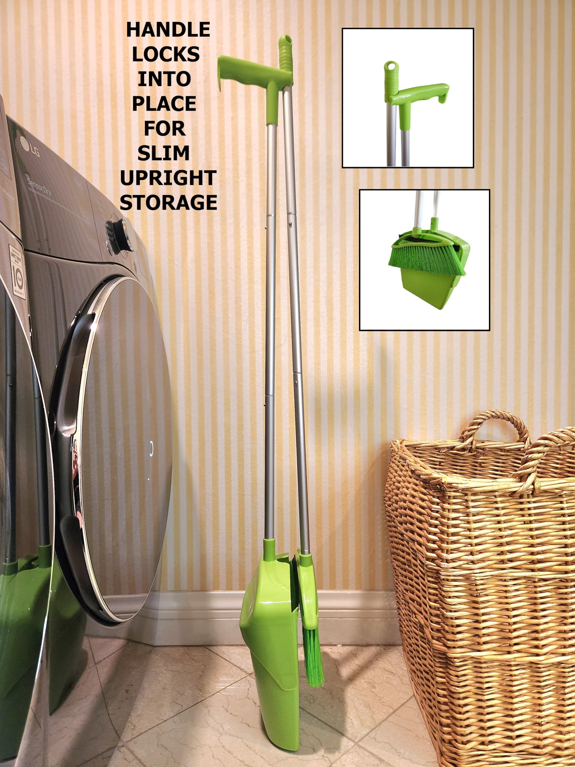 PortoTrash Broom and Dustpan Set for Home, Angled Broom and Upright Dustpan with Extendable Poles, Long Handle Broom and Dustpan Set for Kitchen, Portable Dustpan Combo for Sweeping RV