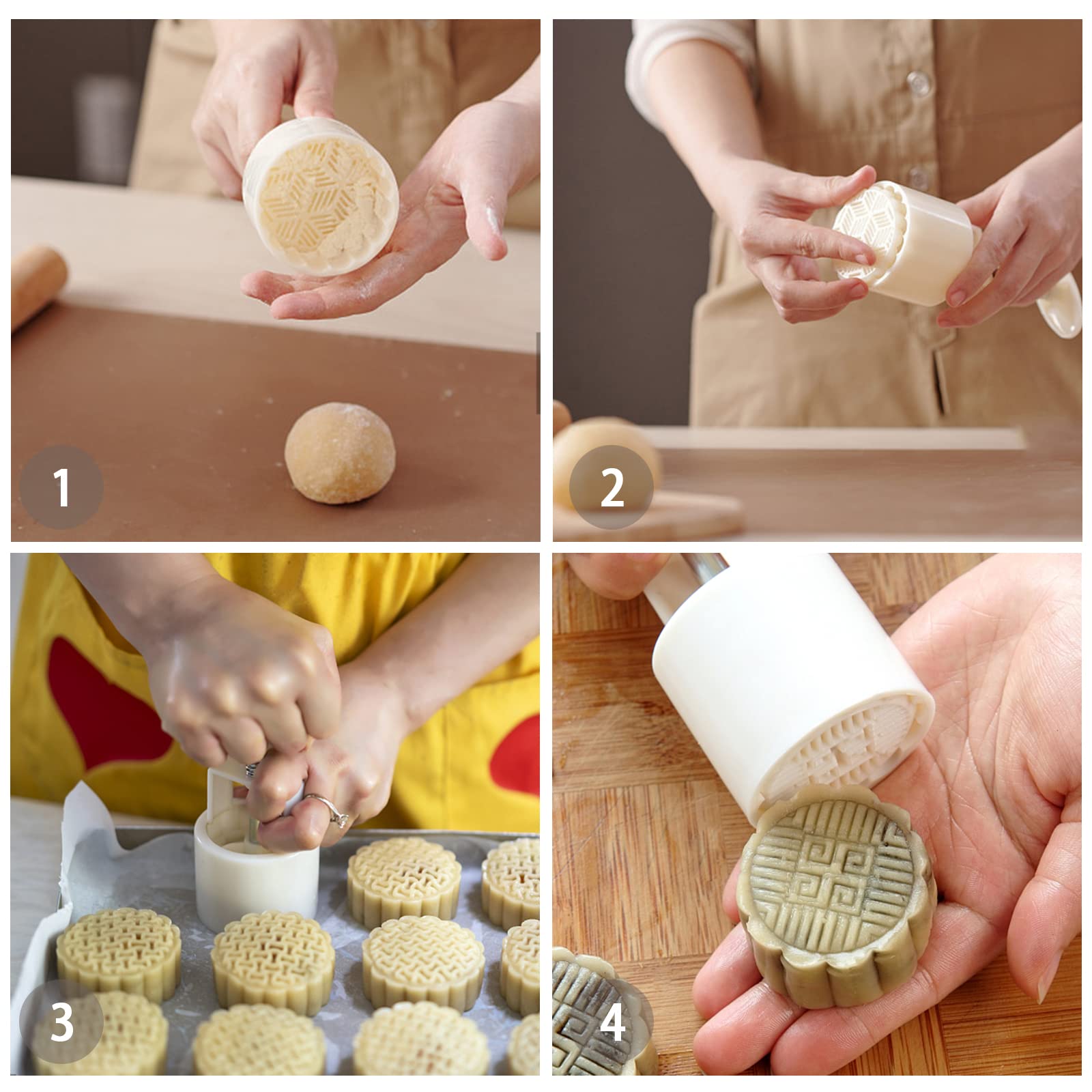 Fruit mid-autumn moon cake press mold, hand-pressed mooncake dessert DIY with 1 stamp flower, moon cake puff pastry press mold DIY (1 Chestnut Stamp-1)