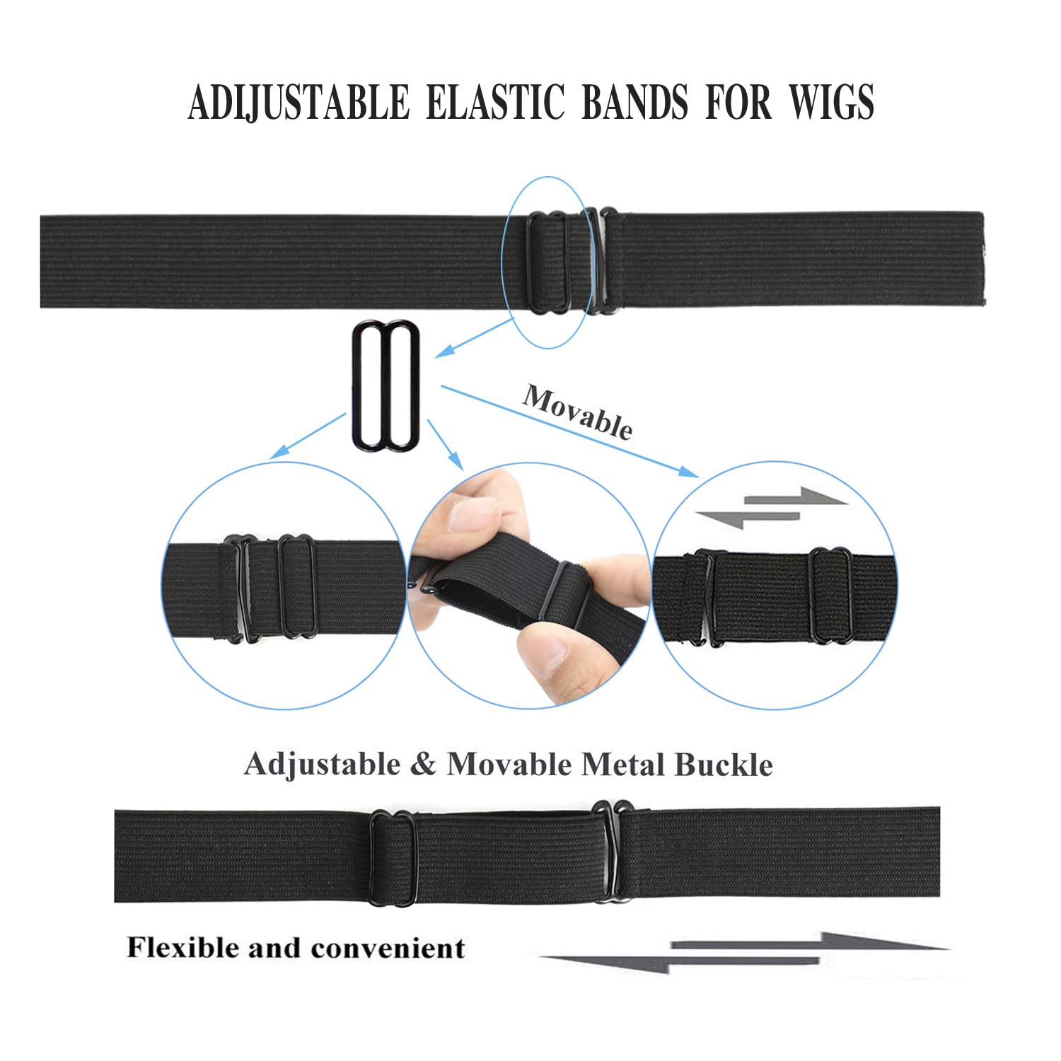 JIUSERLU 6 PCS Black Adjustable Elastic Band For Wigs,Adjustable Straps For Wigs And Making Wigs,Adjustable Wig Bands,Wig Adjustable Straps(1 * 12inch)