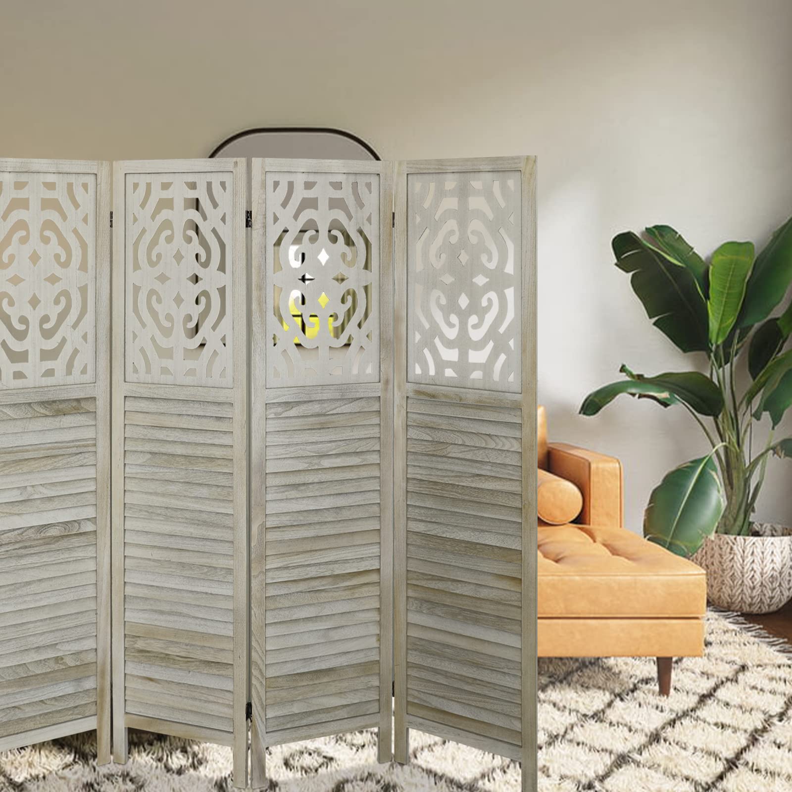 ECOMEX Cutout Room Divider,6 Panel Freestanding Room Divider Screen,Folding Privacy Wall Screen Room Divider for Home Office Bedroom, Natural