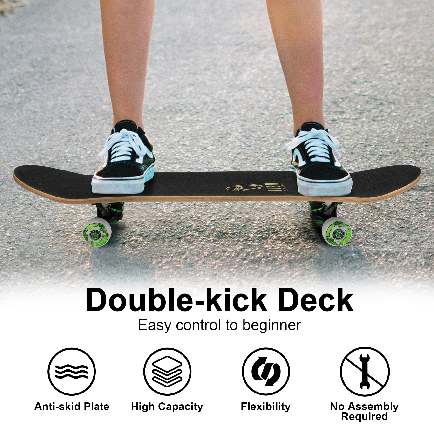 FISH SKATEBOARDS Standard Skateboard, Complete Skateboard 31''x 8'', 7 Layer Canadian Maple Double Kick Deck Concave Cruiser Trick Skateboards for Kids Boys Girls Youths Beginners.