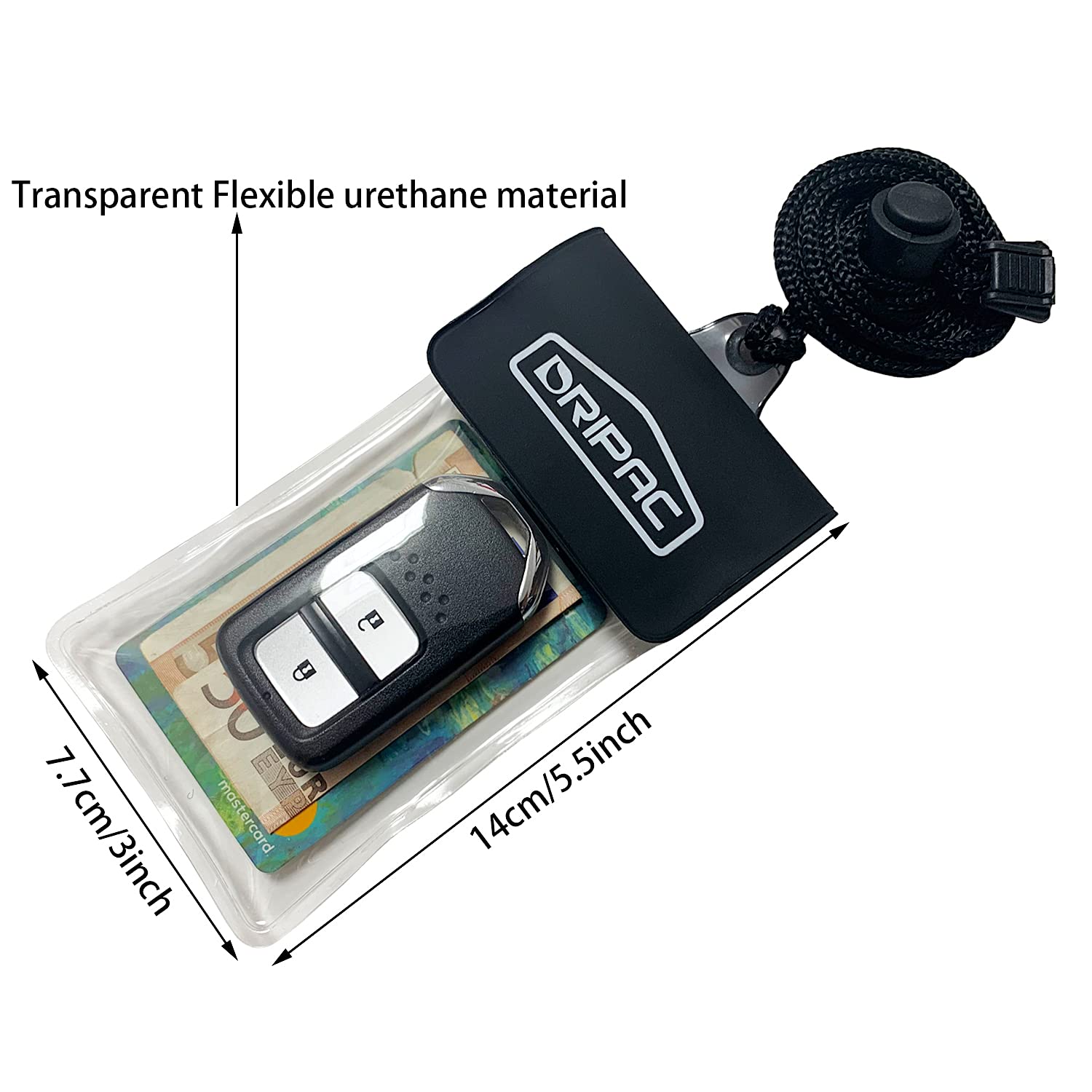 DRIPAC Waterproof Car Key FOB Case Waterproof Wallet Waterproof Holder Pouch for Key ID Badge Credit Card Money(Black)