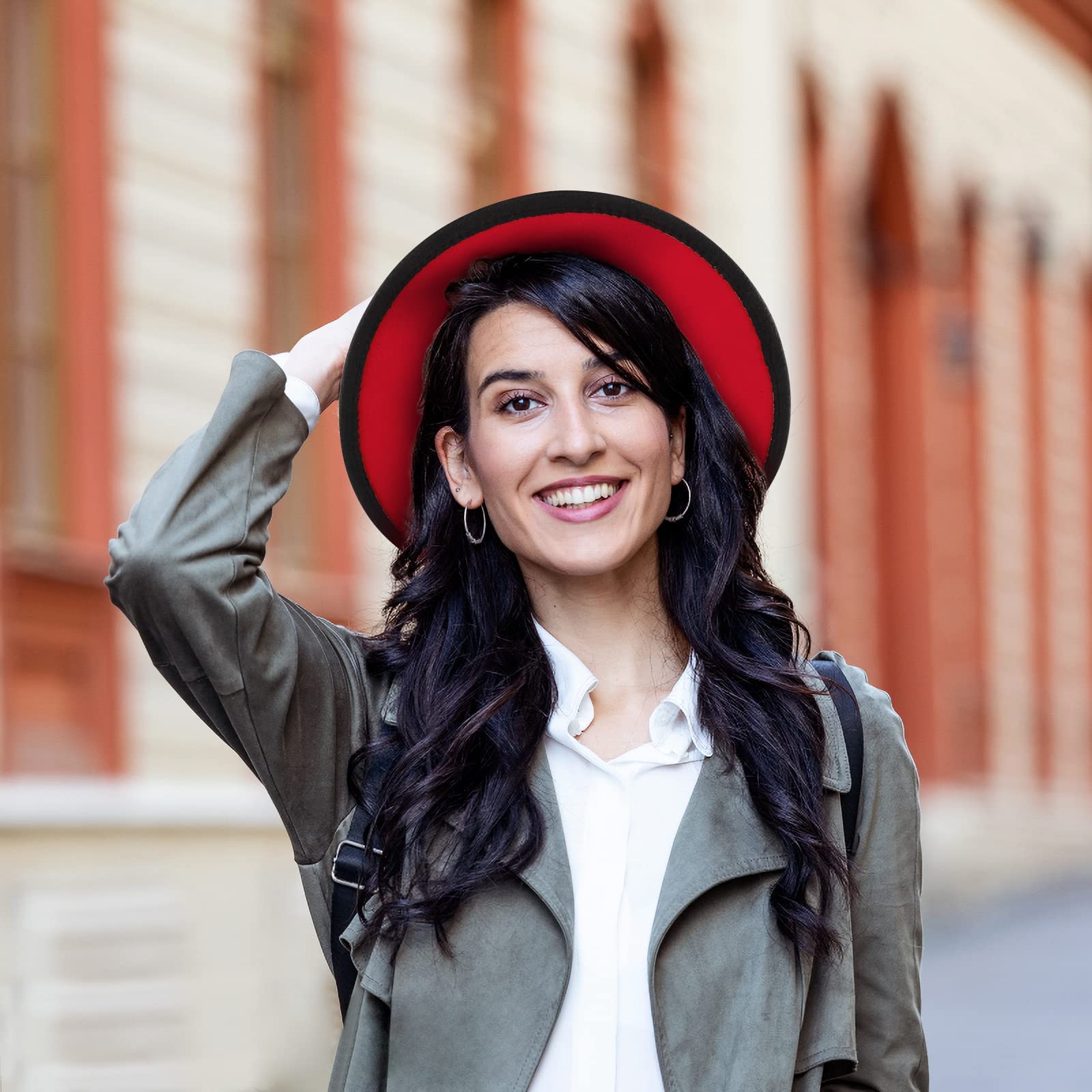 Fedora Hats for Women & Men Classic Wide Brim Fedora Hat Two Tone Hat Panama Cap Casual Hats with Belt Buckle