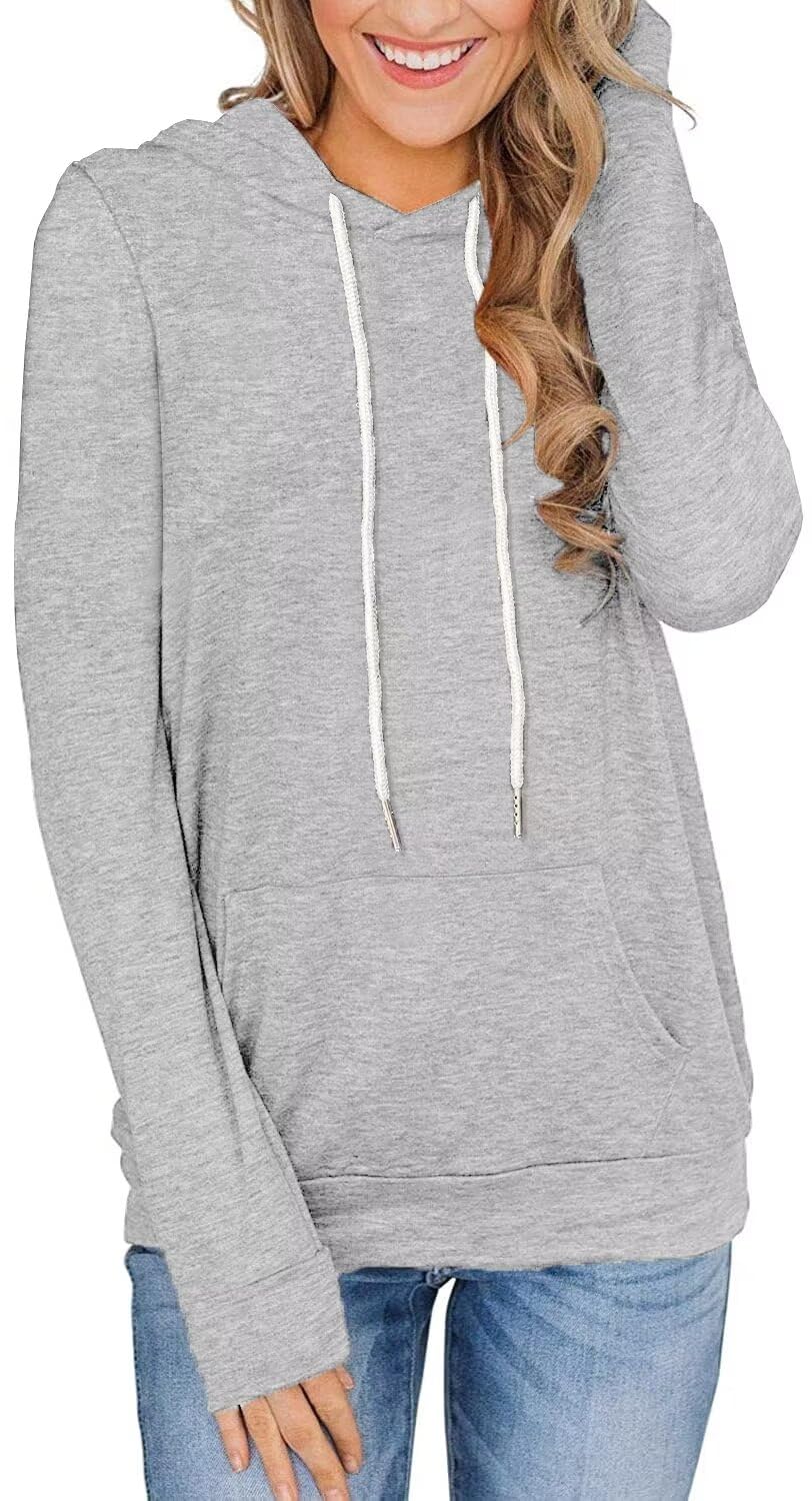 FEEKEKE Womens Hoodies Pullover Sweatshirts Long Sleeve Tops Casual Shirts with Kangaroo Pockets Grey Medium