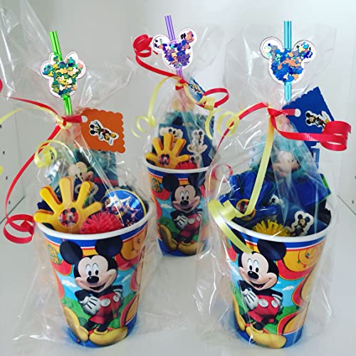 Glitter Sequin Mouse Theme Birthday Party Favors Nicky Mouse Straws, Mouse Shape Reusable Plastic Drinking Straws 8 Designs for Kids Birthday Party 24Pcs with 2 Cleaning Brush