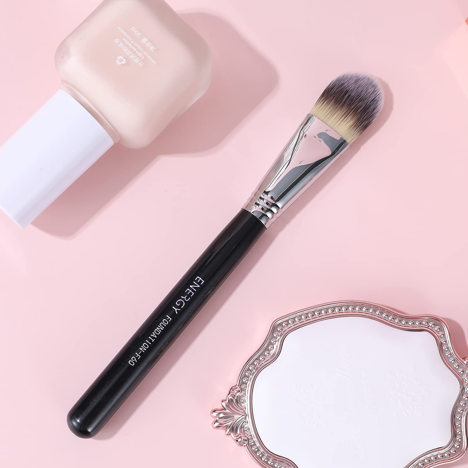 Flat Foundation Brush for Liquid Makeup ENERGY Tapered Foundation Makeup Brushes Large Flawless for Liquid Cream Cosmeitcs Buffing Blending Premium Vegan Dense Face Makeup Brush F60
