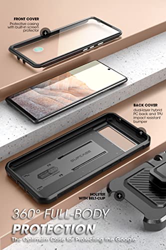 SUPCASE UB Pro Case for Google Pixel 6A (2022 Release), [Extra Front Frame] Full-Body Dual Layer Rugged Belt-Clip & Kickstand Case with Built-in Screen Protector (Black)