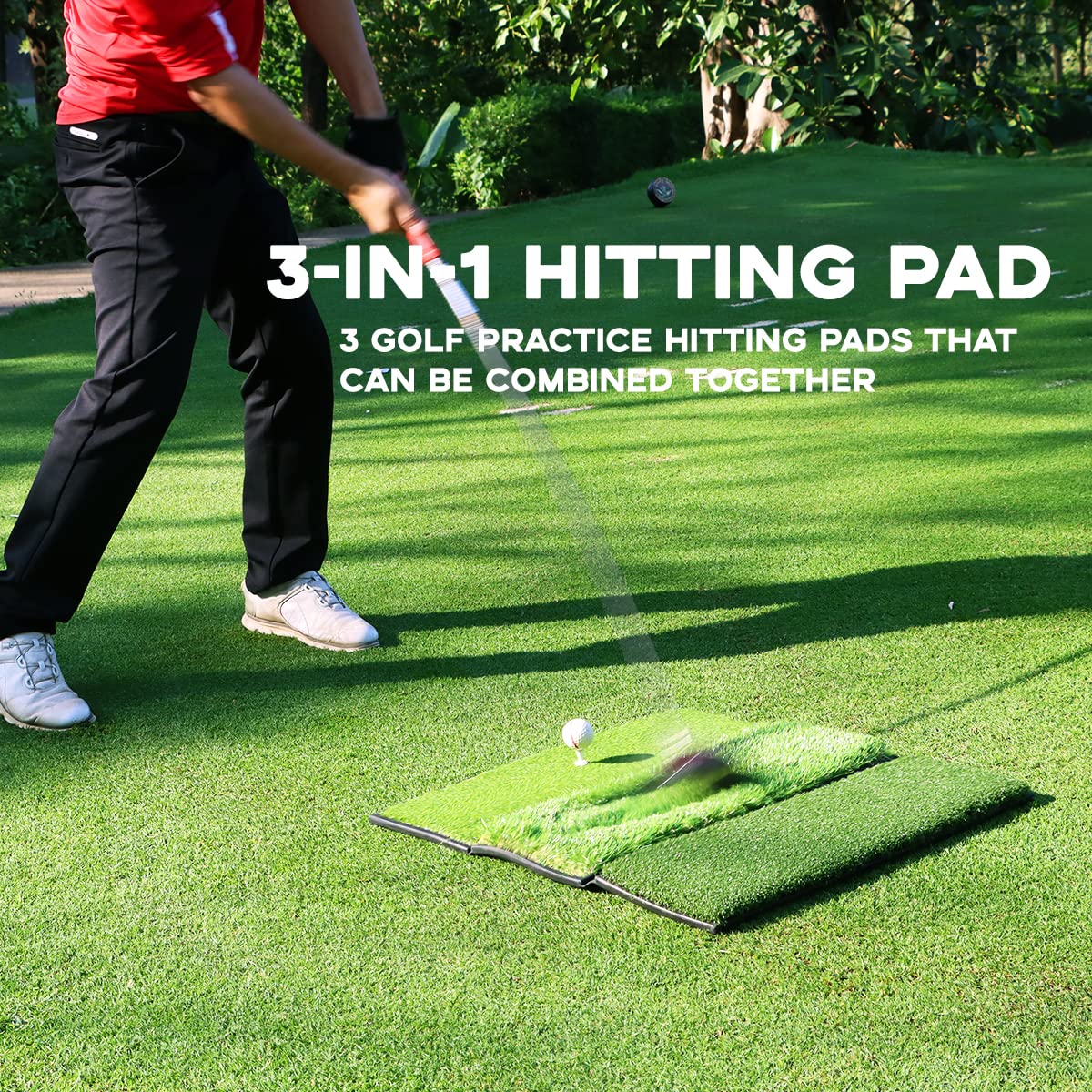 ENHUA GOLF Hitting Mat with Ball Tray,21x18 INCH Turf Indoor/Outdoor Pad for Chipping Swing Golfing Practice,Heavy Duty Training Mats with 9 Tees (D)