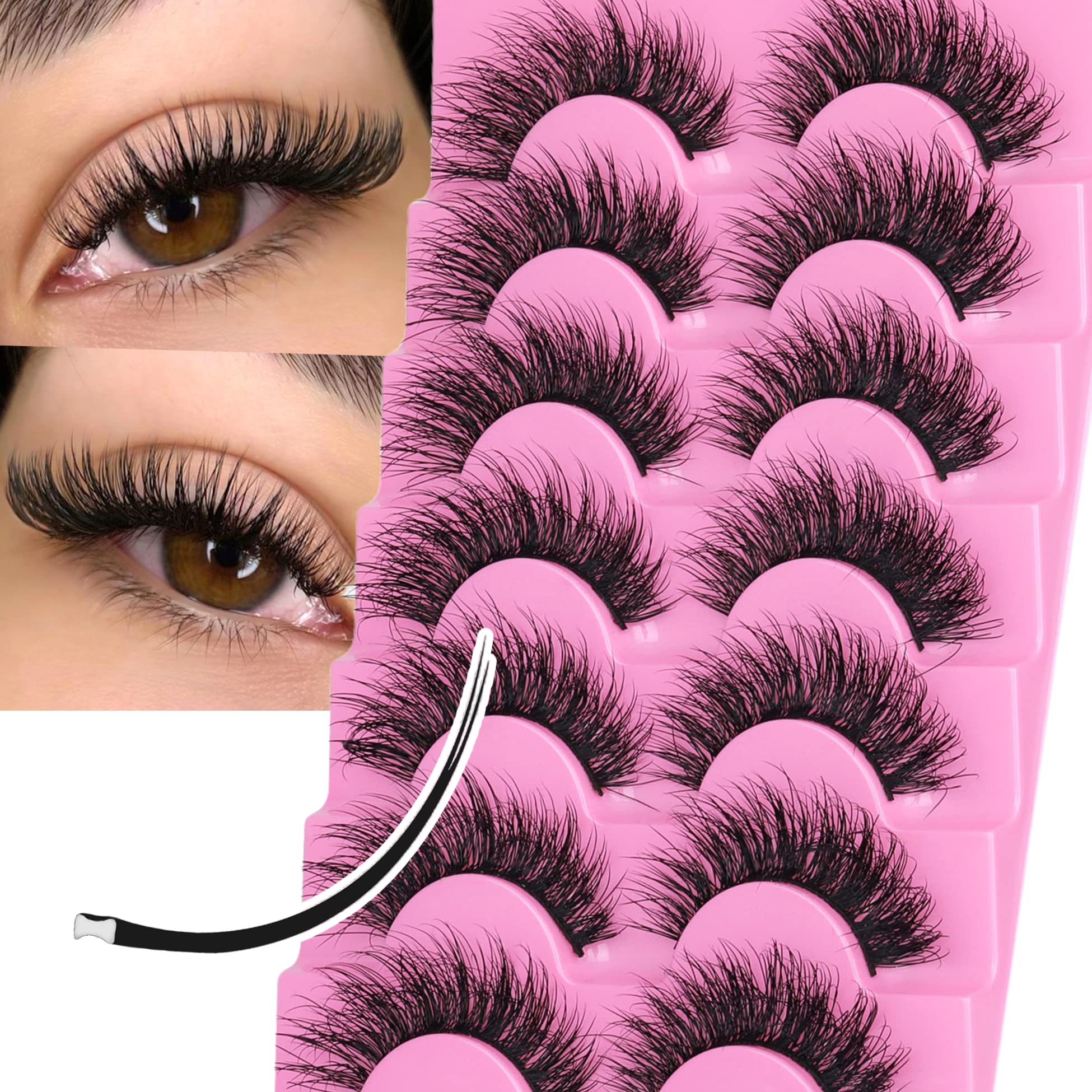 Flat Mink Lashes Natural Look Wispy False Eyelashes That Look Like Extensions Fluffy Cat Eye Lashes 16mm Strip Fake Eyelashes Pack by TNFVLONEINS-7 Pairs