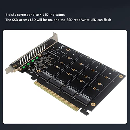 Gaeirt NVME Card, High Speed PCIE X16 Interface M.2 SSD Adapter Full Speed Signal for 4 NVME PCIe Protocol SSDs for PCIE3.0 4.0