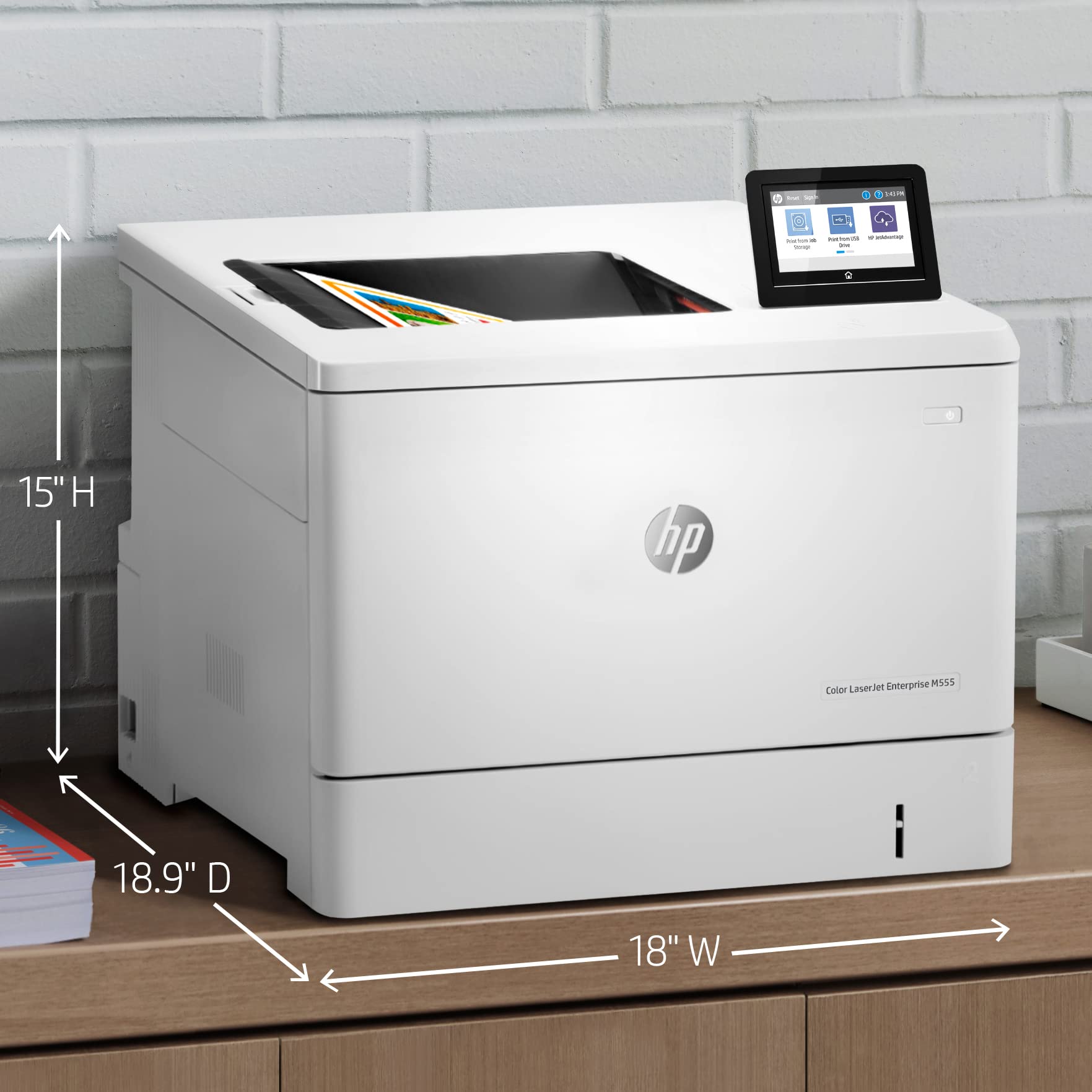 HP Color Laserjet Enterprise M555dn Single-Function Wired Laser Printer for Home Office, White - Print only - 4.3" Touchscreen, 40 ppm, Automatic Duplex Printing, Ethernet, USB, Tillsiy Printer Cable