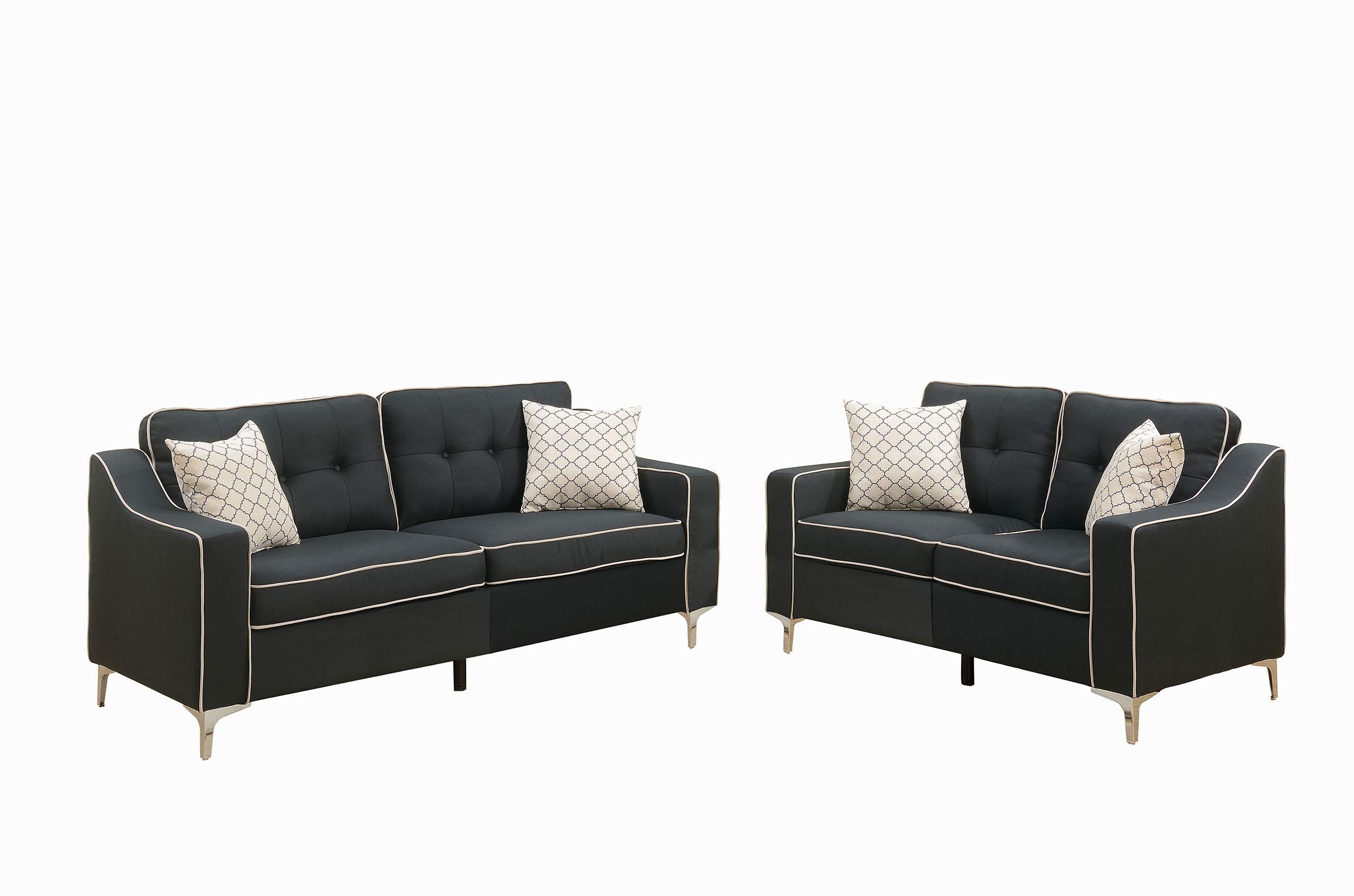 Poundex Bobkona Masaccio Sofa & Loveseat, Black