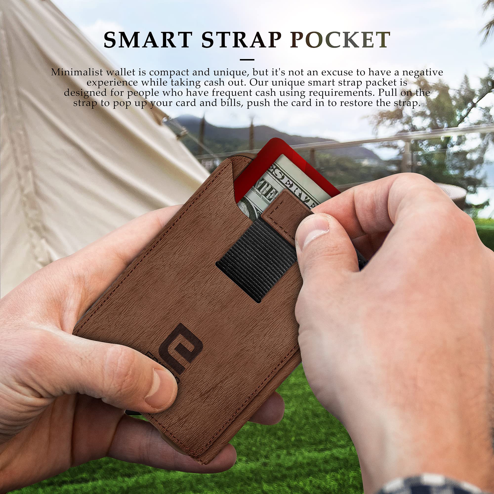 ENIGMA Dapper PU Leather Bifold Front Pocket Slim Wallet for Men, Aluminum Metal Travel Tactical RFID Blocking Card Holder Money Clip, Ideal Men's Gift (Deep Taupe Tree Pattern)