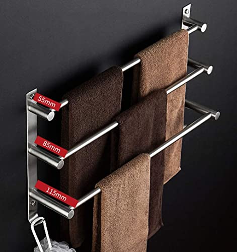 Towel Racks for Bathroom Towel Holder Wall-Mounted Towel Rack Towel Rail 304 Stainless Steel Bathroom Three-bar Towel Rod with Hook Kitchen Rack Towel Rack Bathroom Accessories (Color : 70cm)