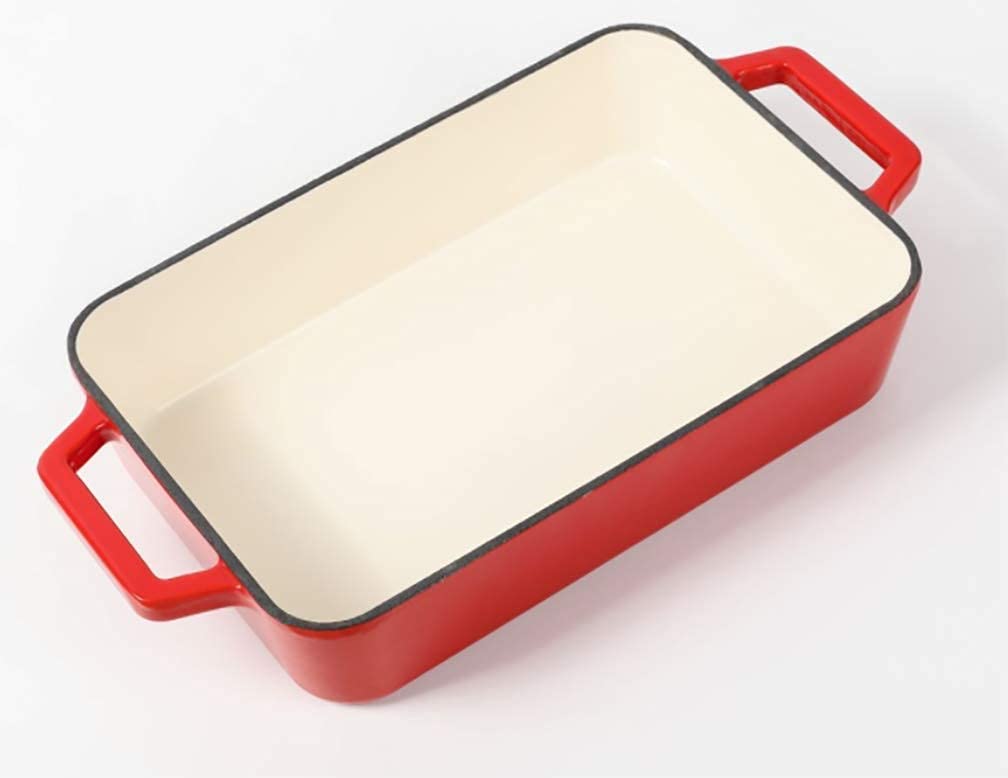 HAWOK Enameled Cast Iron Rectangle Roaster Lasagna/Roasting Pan Red……