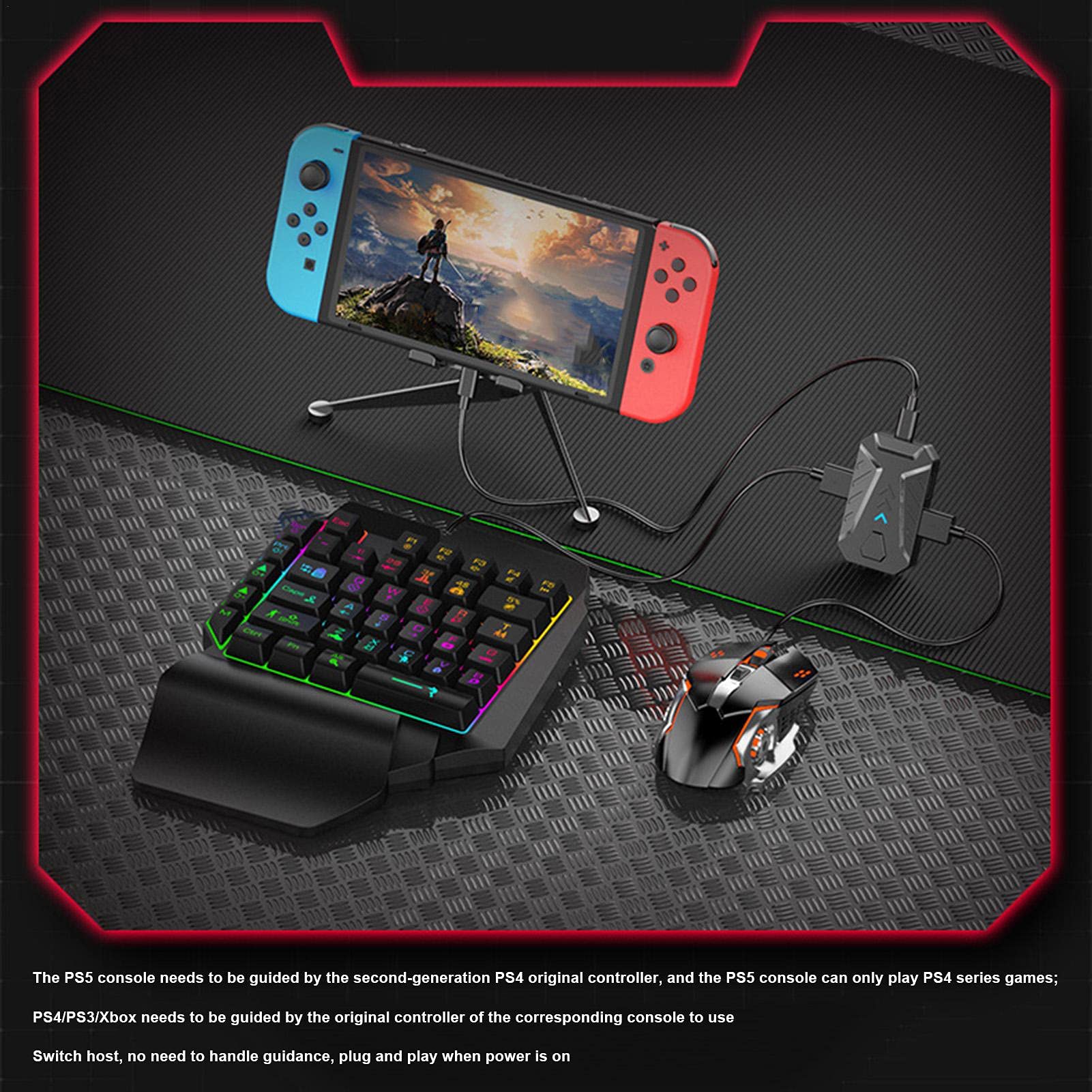 Enjovdery One Hand Gaming Keyboard and Mouse - Portable Mini Single Gamer Keypad Wired Mechanical Feel Rainbow Backlight Half Keyboard for NS Switch Laptop PC Desktop