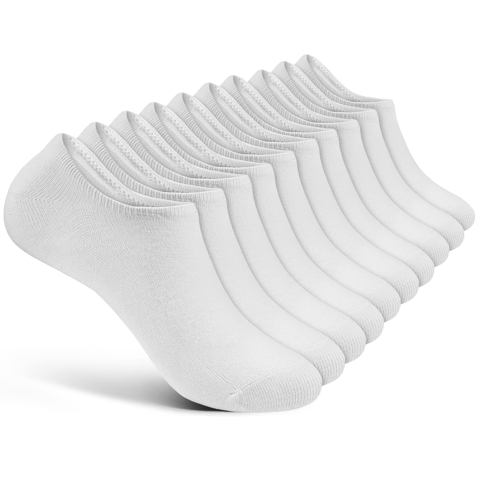 FEERUUNES MENS NO SHOW SOCKS Multicolor 10 PAIR (white)